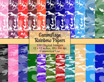Camouflage Digital Paper 100 Rainbow Colors Camo Paper Background ...
