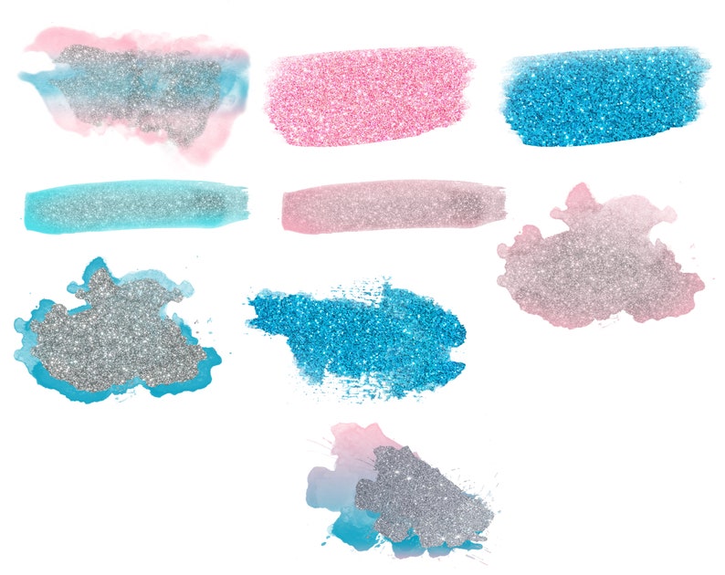 Watercolor Clipart 20 Silver Glitter Teal and Pink - Etsy