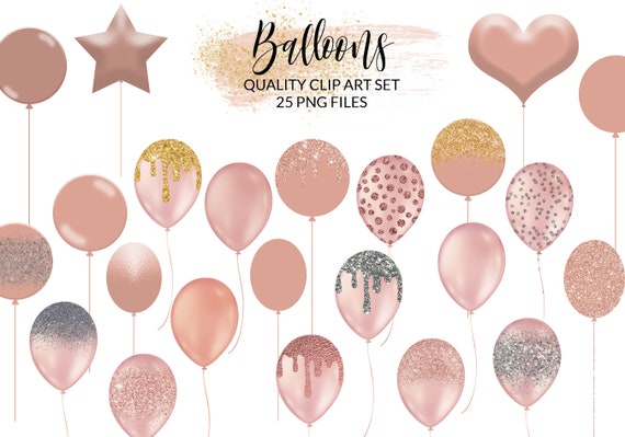 Rose Gold Balloons Clipart Glitter Balloons Clip Art Foil | Etsy
