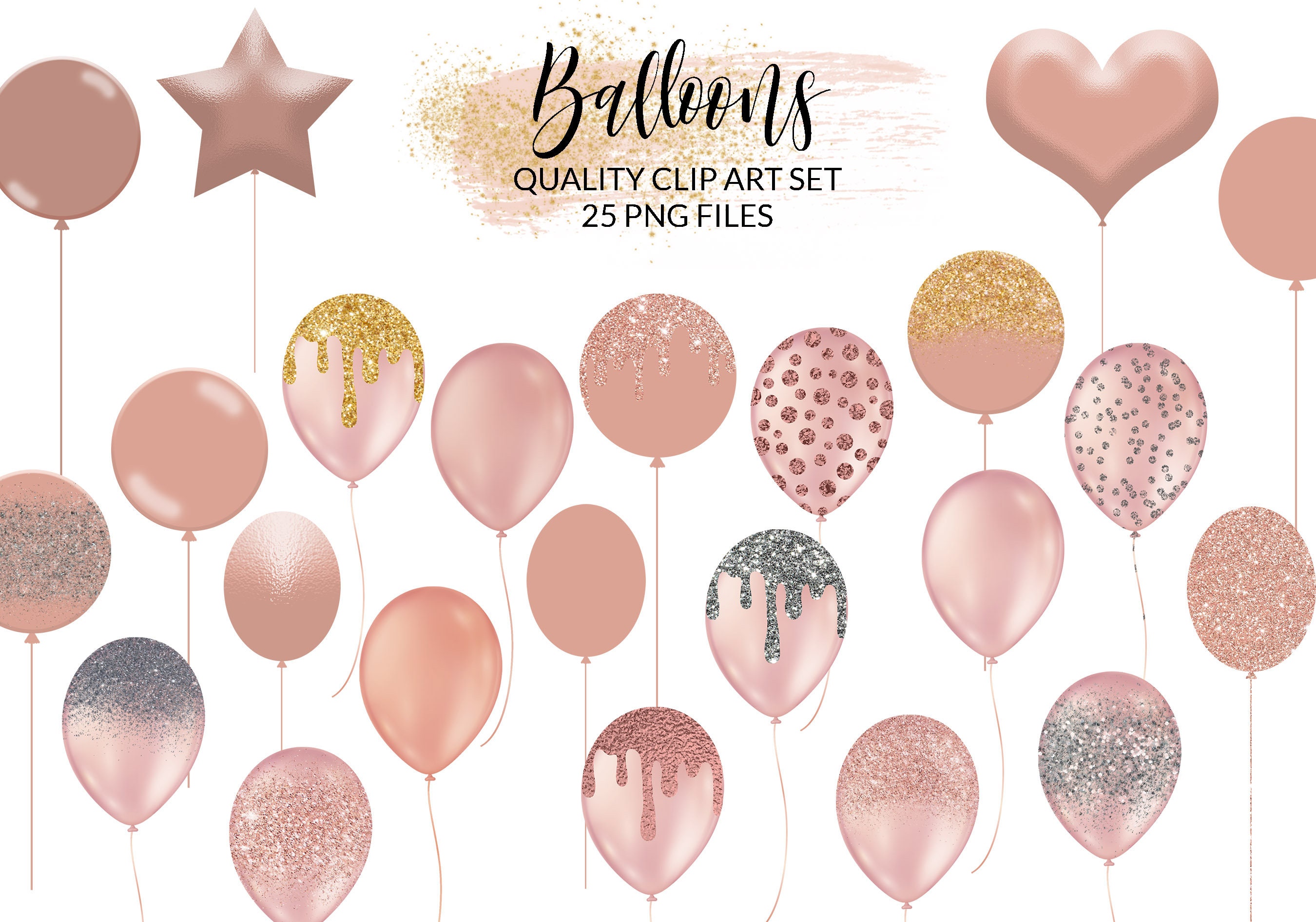 Rose Gold Balloons Clipart Glitter Balloons Clip Art Foil - Etsy