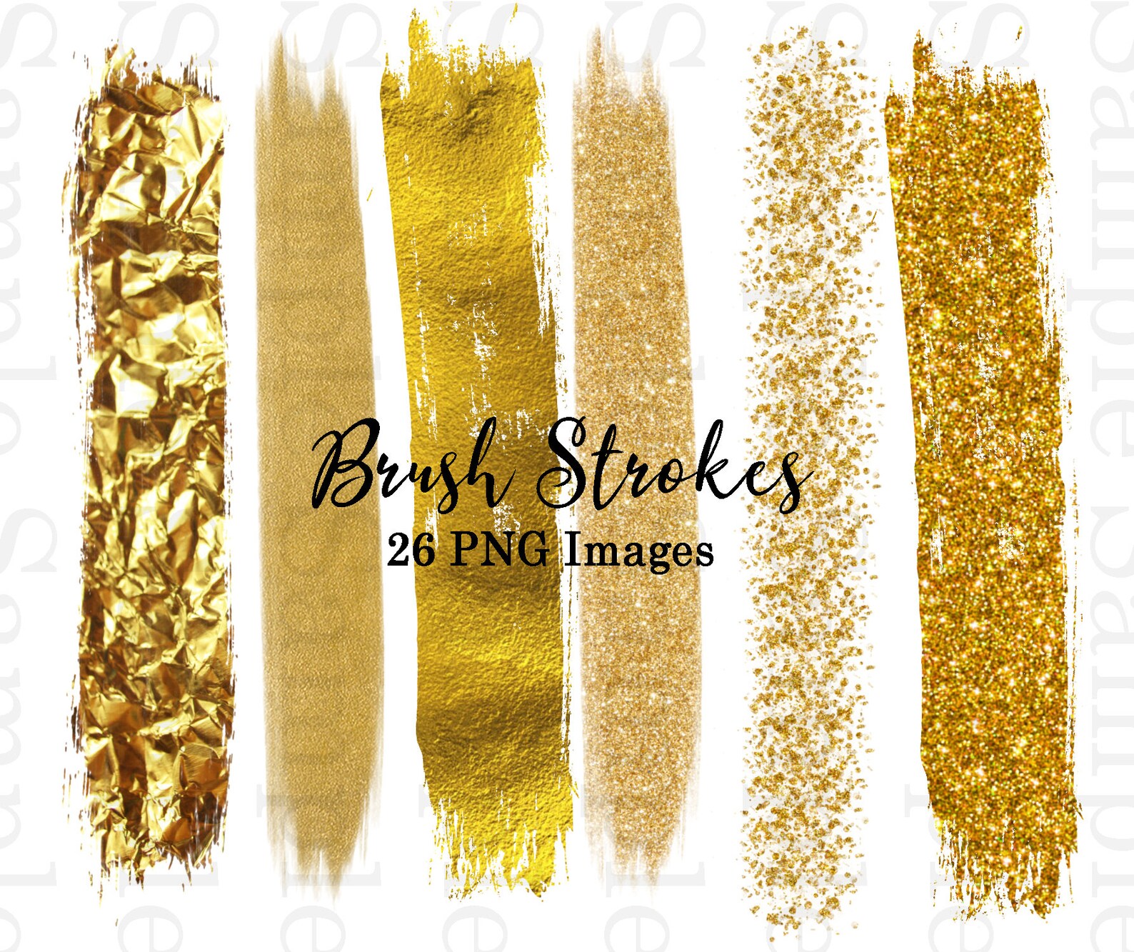 Gold Glitter Foil Marble Brush Strokes Clip Art #61 | Hand Painted ...