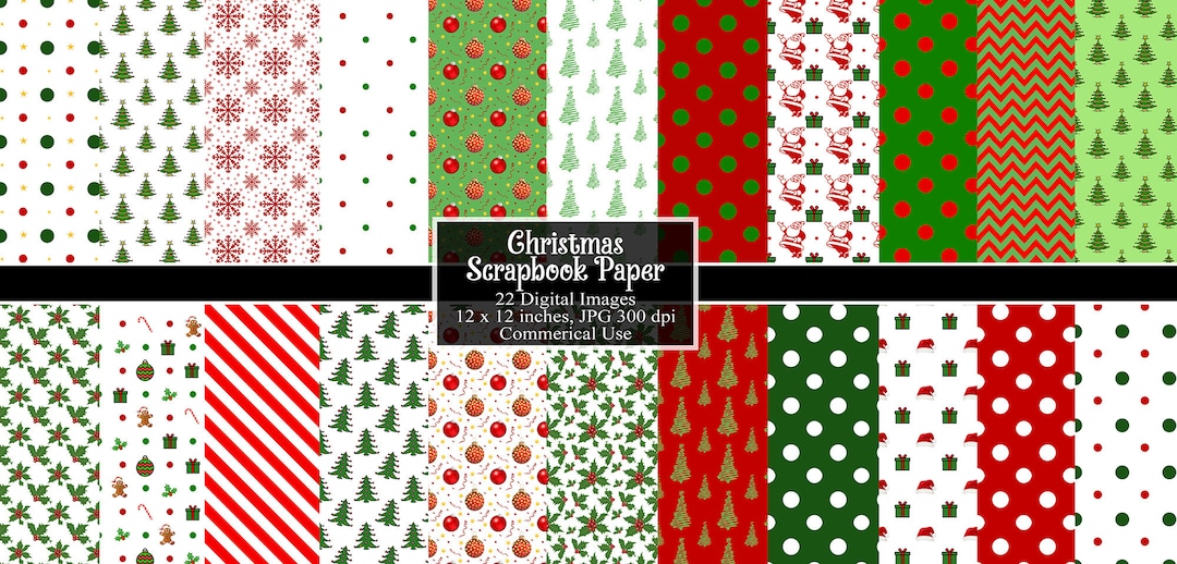 Christmas Scrapbook Paper Paper, Seamless Patterns, Red and Green ...