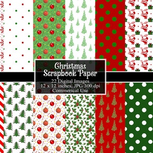 Christmas Scrapbook Paper Paper, Seamless Patterns, Red and Green ...