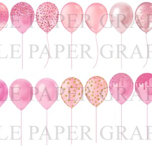 Pink and Black Balloons Clipart, Glitter Balloon PNG Digital Overlays ...