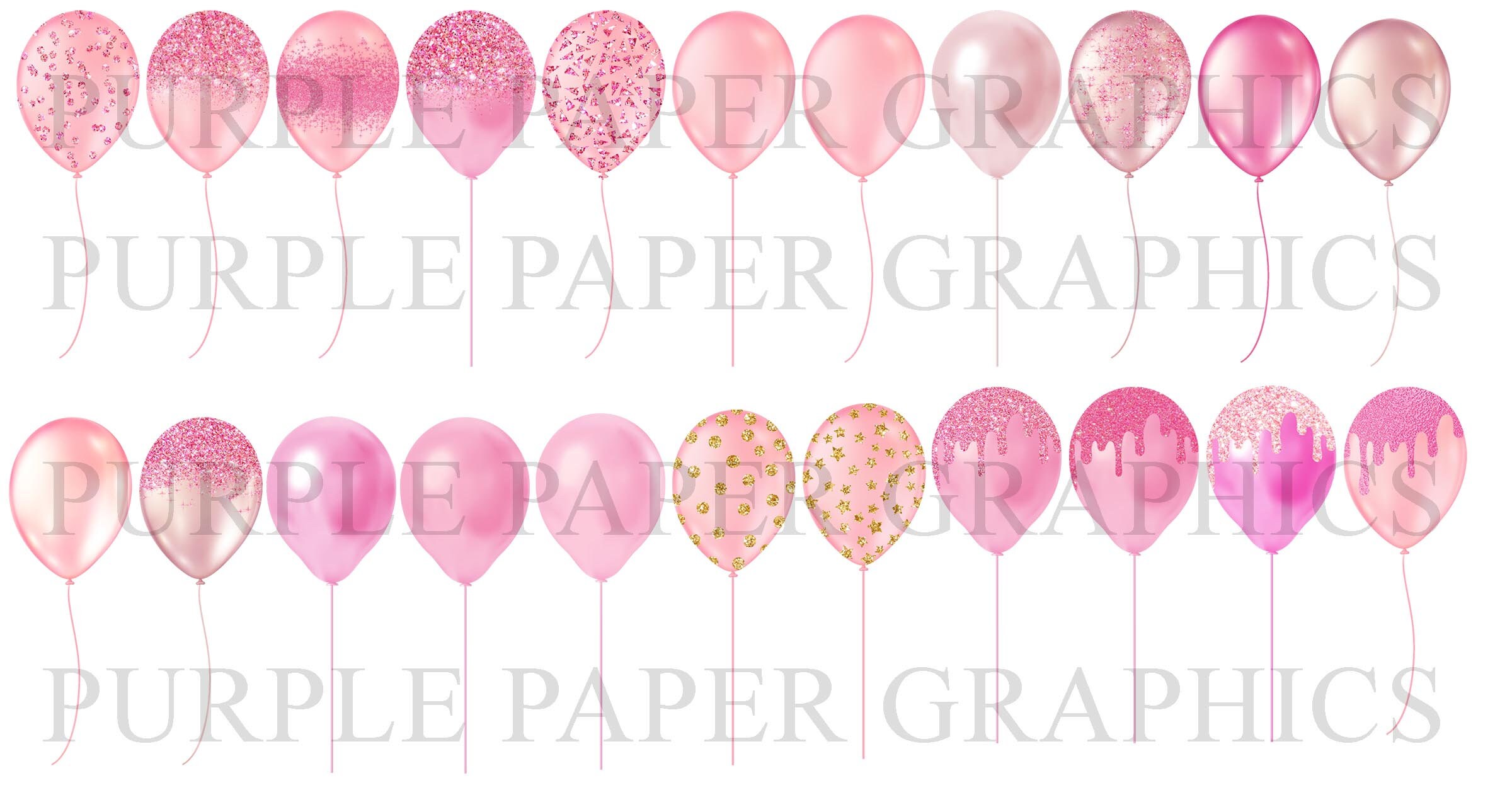Pink and Black Balloons Clipart, Glitter Balloon PNG Digital Overlays ...