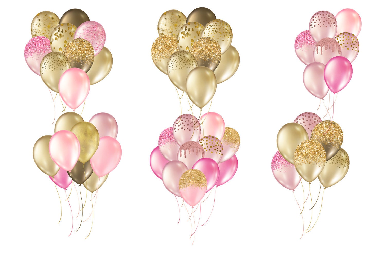 Pink and Gold Balloons Clipart Glitter Balloon Png Digital | Etsy