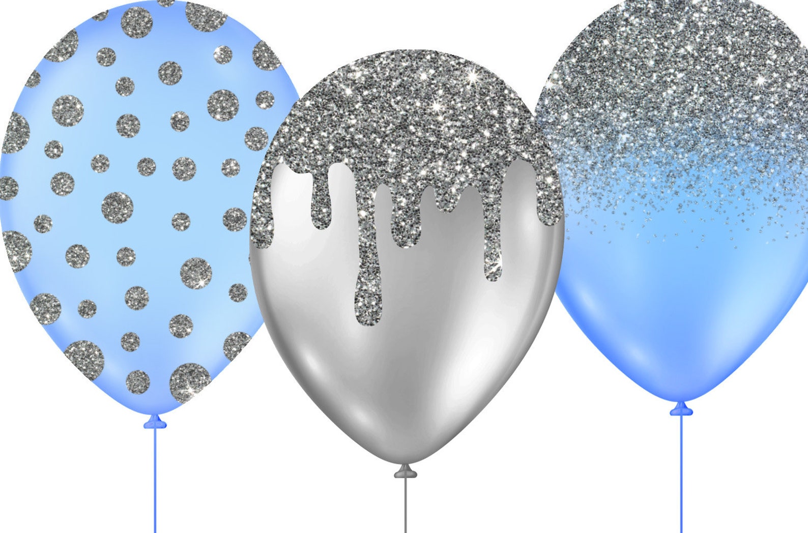 Baby Blue and Silver Balloons Clipart Glitter Balloon PNG | Etsy