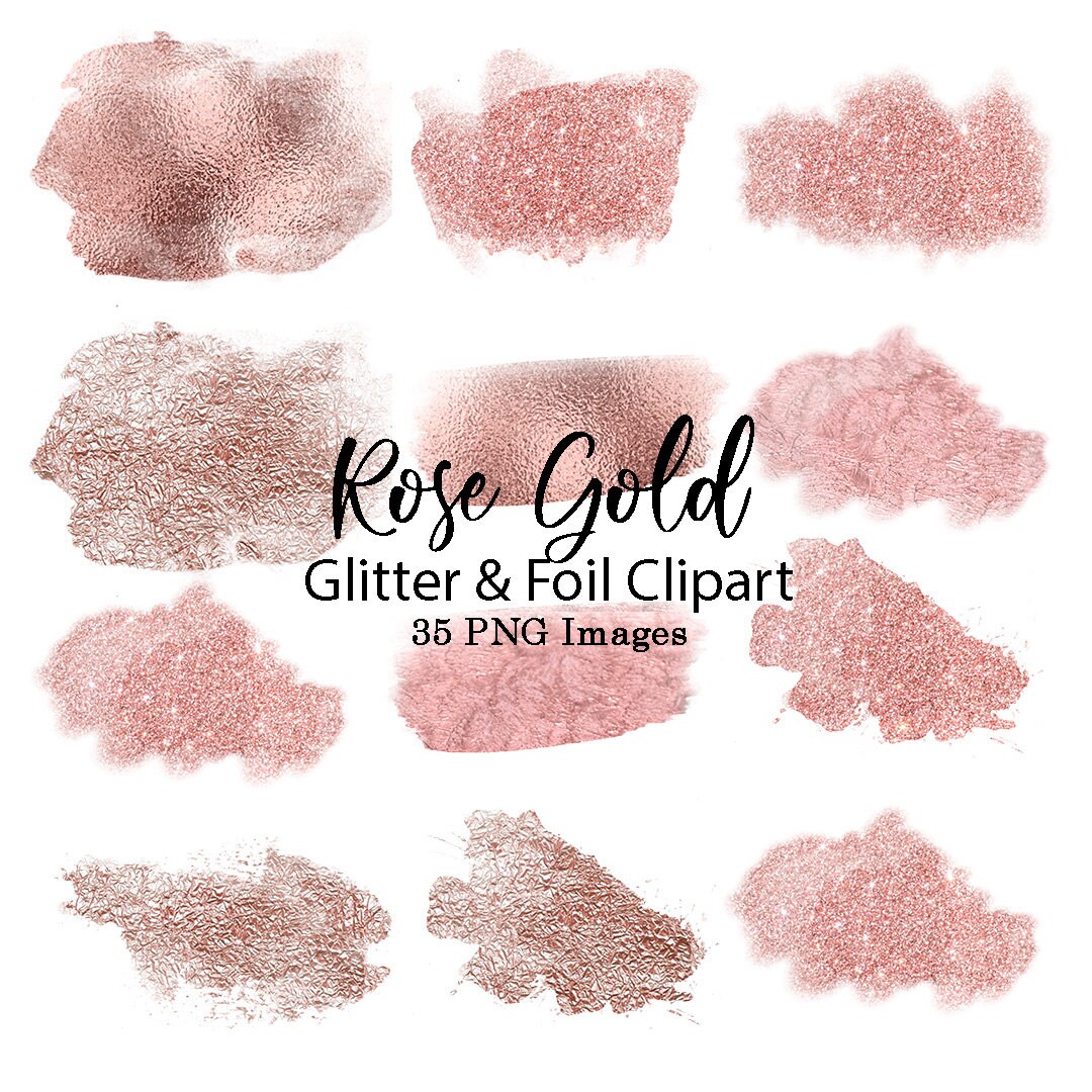Rose Gold Foil and Glitter Watercolor Brush Strokes Clip Art #14 Hand ...