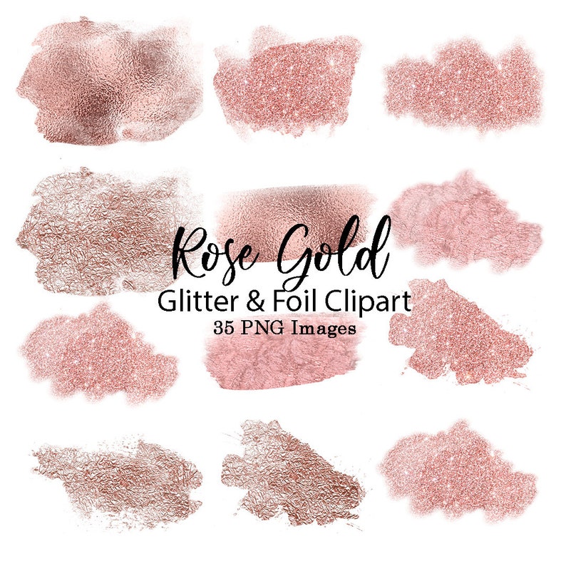 Rose Gold Foil and Glitter Watercolor Brush Strokes Clip Art - Etsy