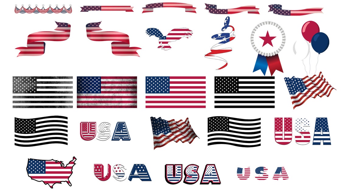 American Flag Patriotic Clipart and Digital Paper Bundle - Etsy