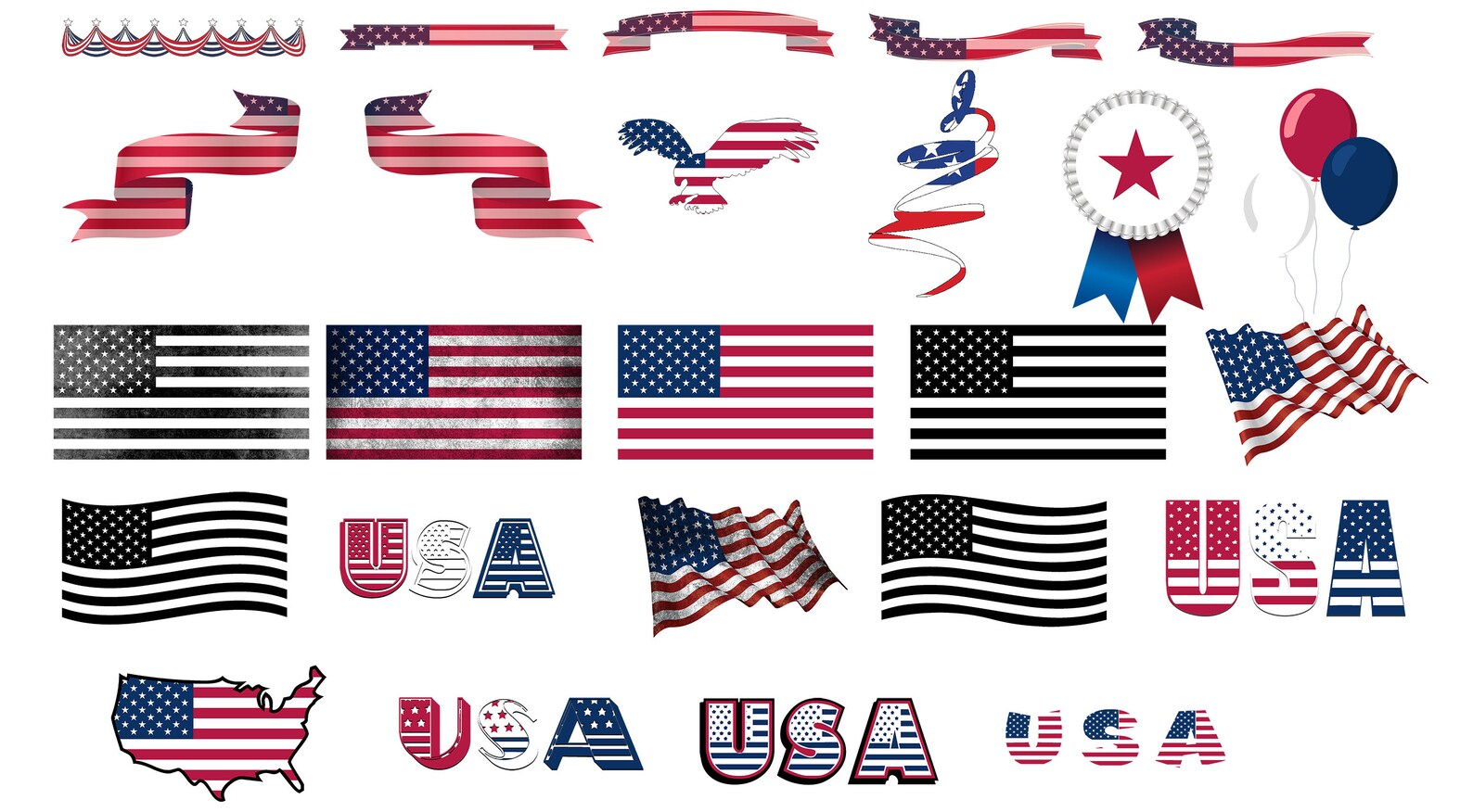 American Flag Patriotic Clipart and Digital Paper Bundle - Etsy