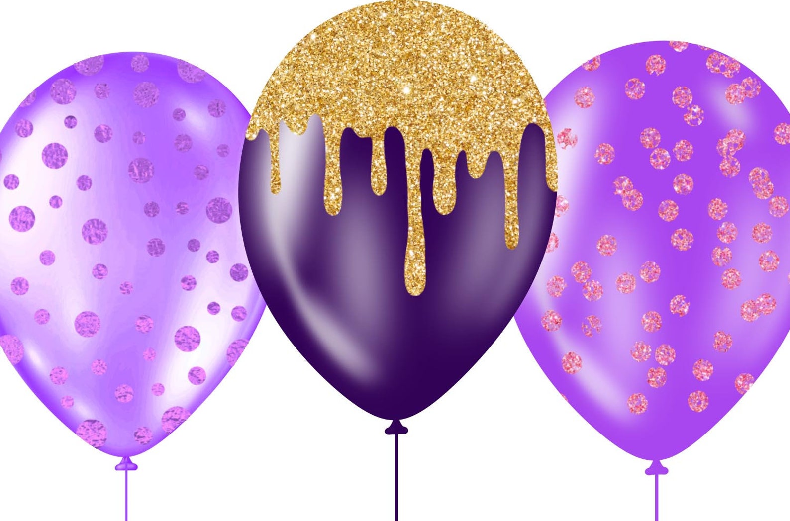 Purple and Pink Balloons Clipart, Glitter Sparkle Confetti Balloon Clip ...