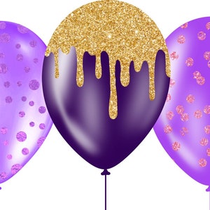 Purple and Pink Balloons Clipart, Glitter Sparkle Confetti Balloon Clip ...