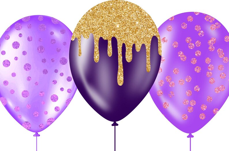 Purple and Pink Balloons Clipart Glitter Sparkle Confetti - Etsy