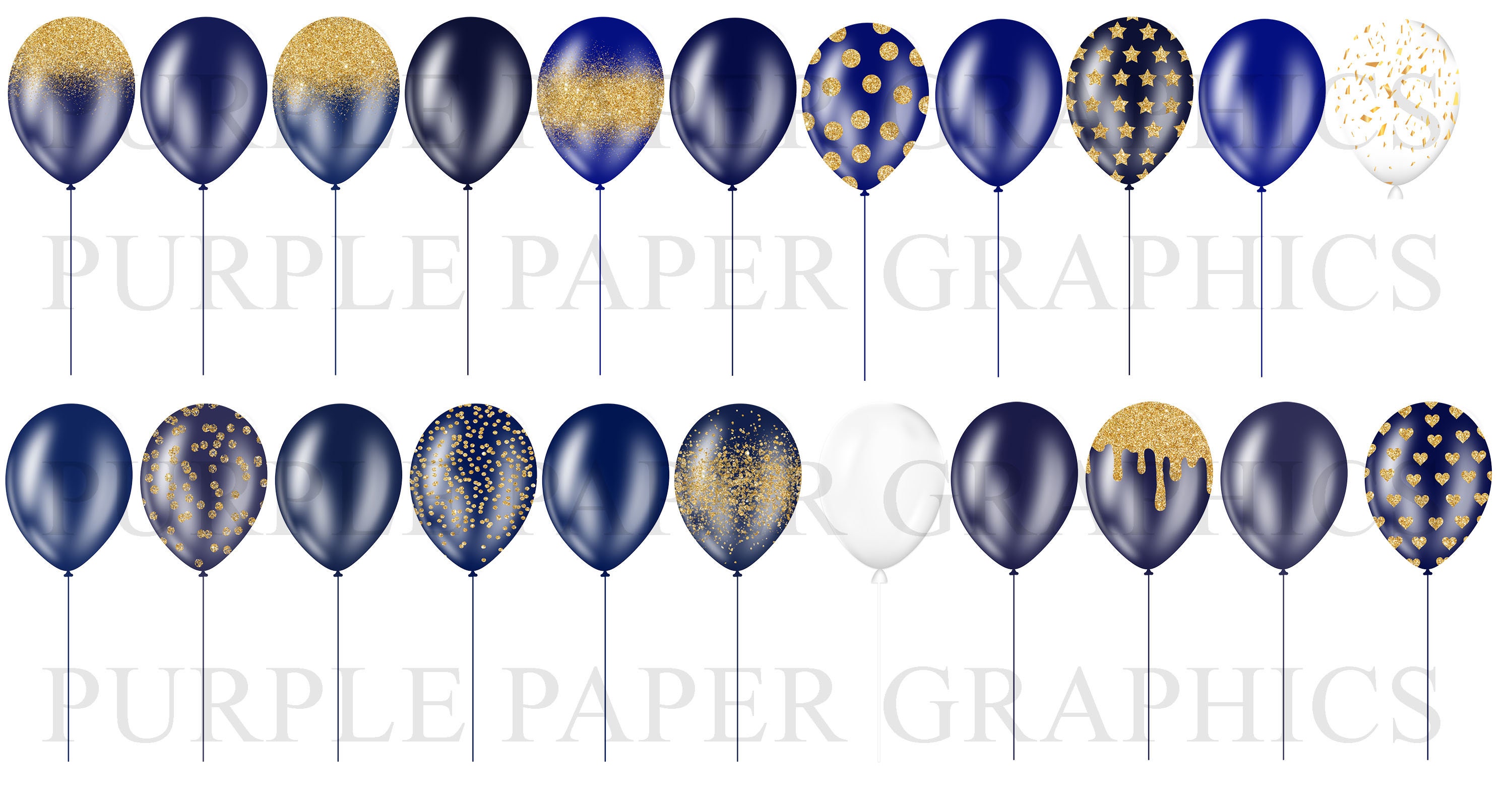 Navy Blue and Gold Glitter Balloons Clipart Glitter Sparkle | Etsy