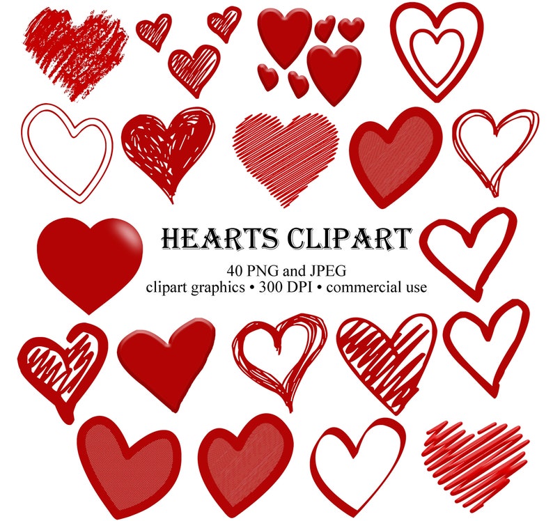 Red Hearts Clipart Set Red Hearts Clip Art Design Elements - Etsy