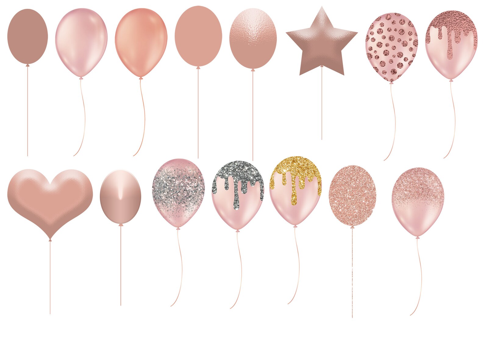 Rose Gold Balloons Clipart Glitter Balloons Clip Art Foil | Etsy