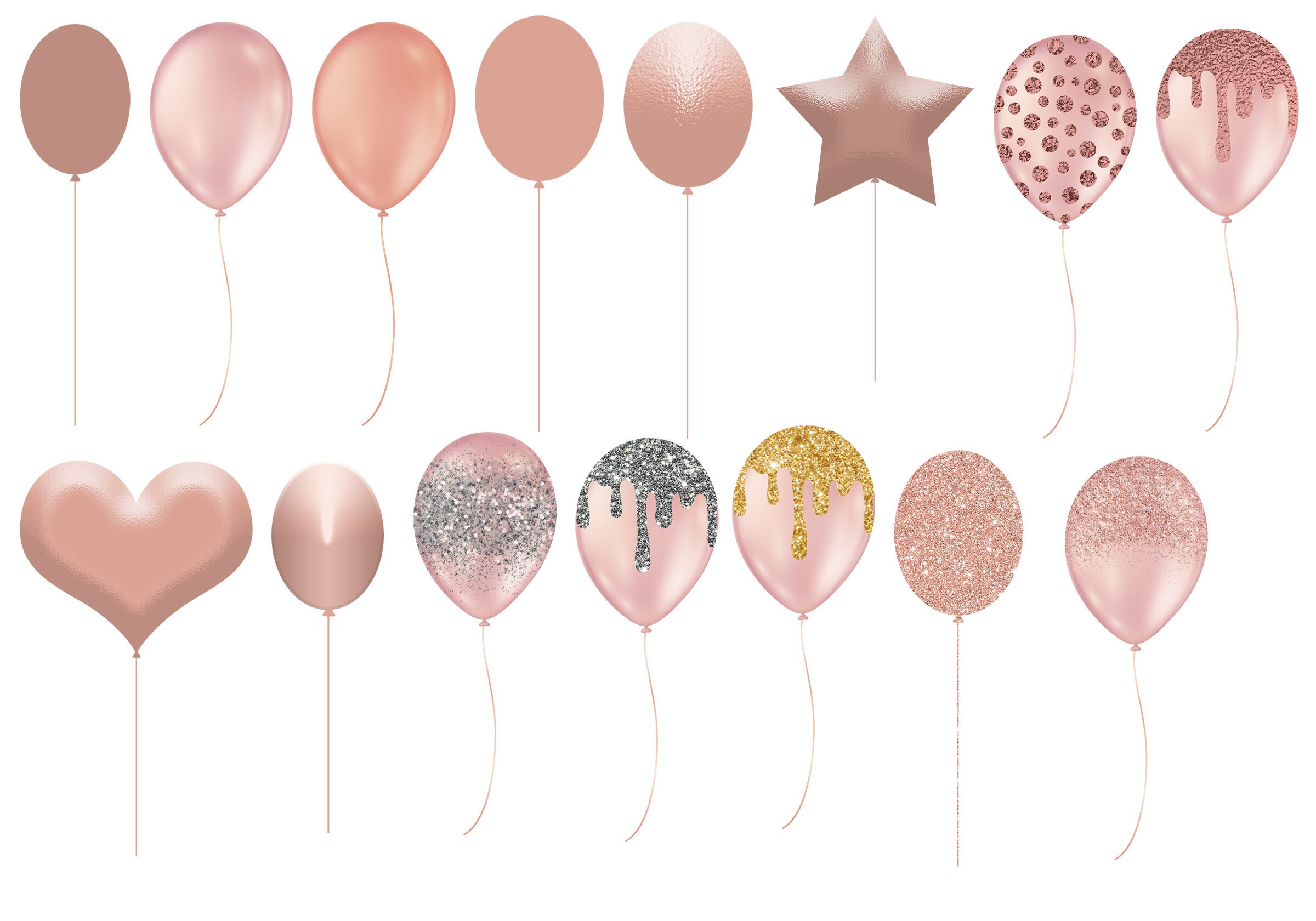 Rose Gold Balloons Clipart Glitter Balloons Clip Art Foil - Etsy UK