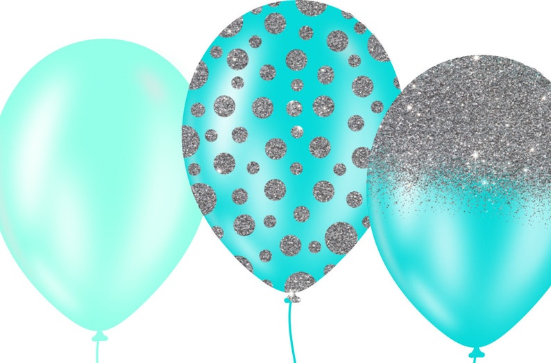 Aqua and Purple Balloons Clipart Lavender and Aqua Silver - Etsy
