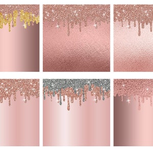 Rose Gold Dripping Glitter Digital Paper, Glitter Backgrounds ...