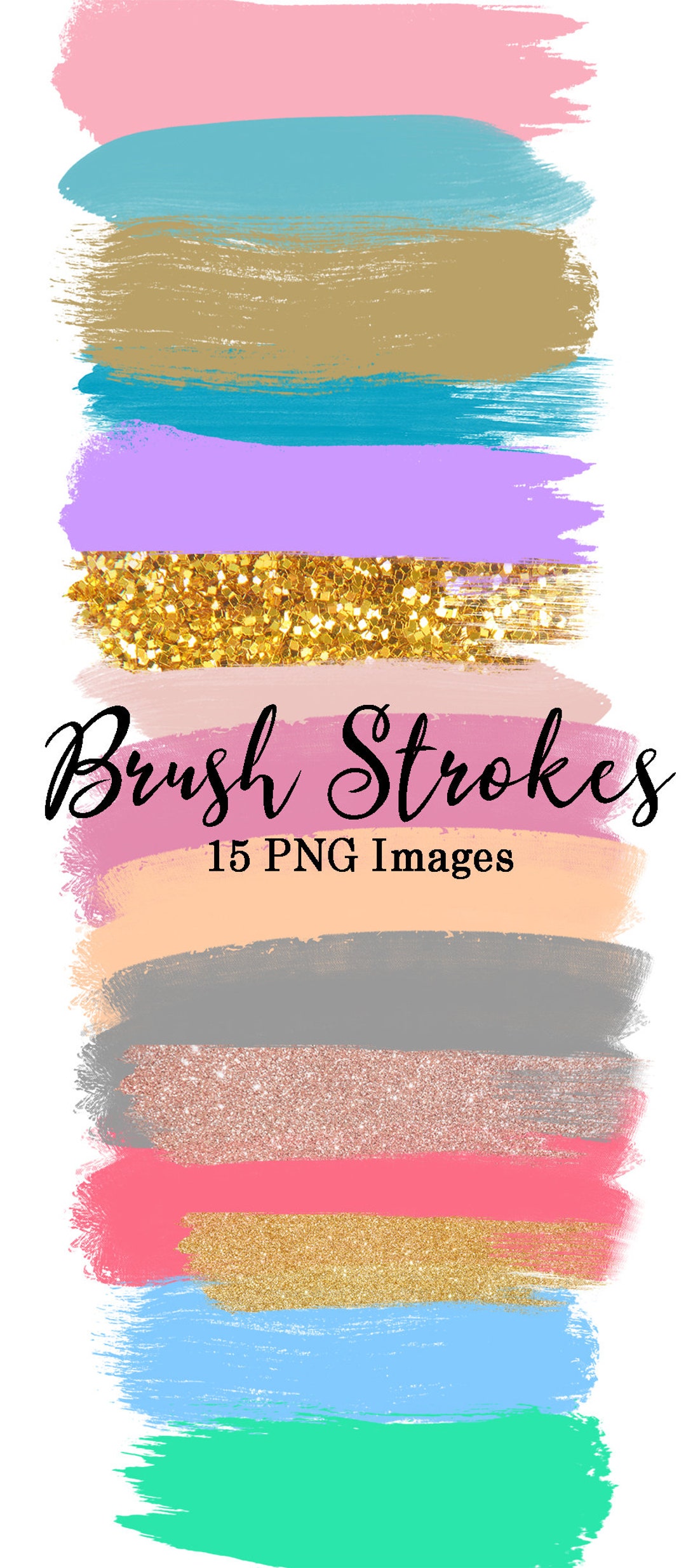 Brush Strokes Clip Art #16 Hand Painted Pastels, Glitter Graphic ...