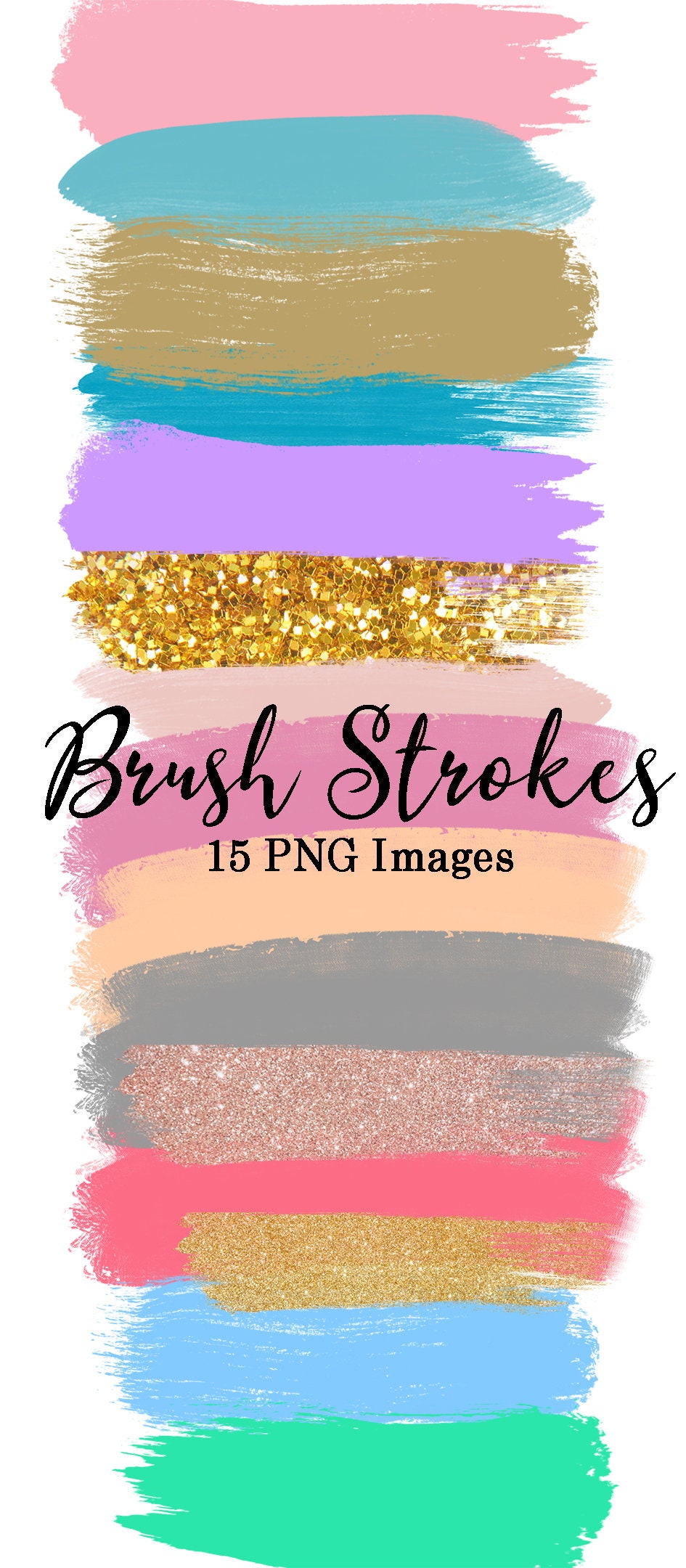 Brush Strokes Clip Art 16 Hand Painted Pastels Glitter - Etsy