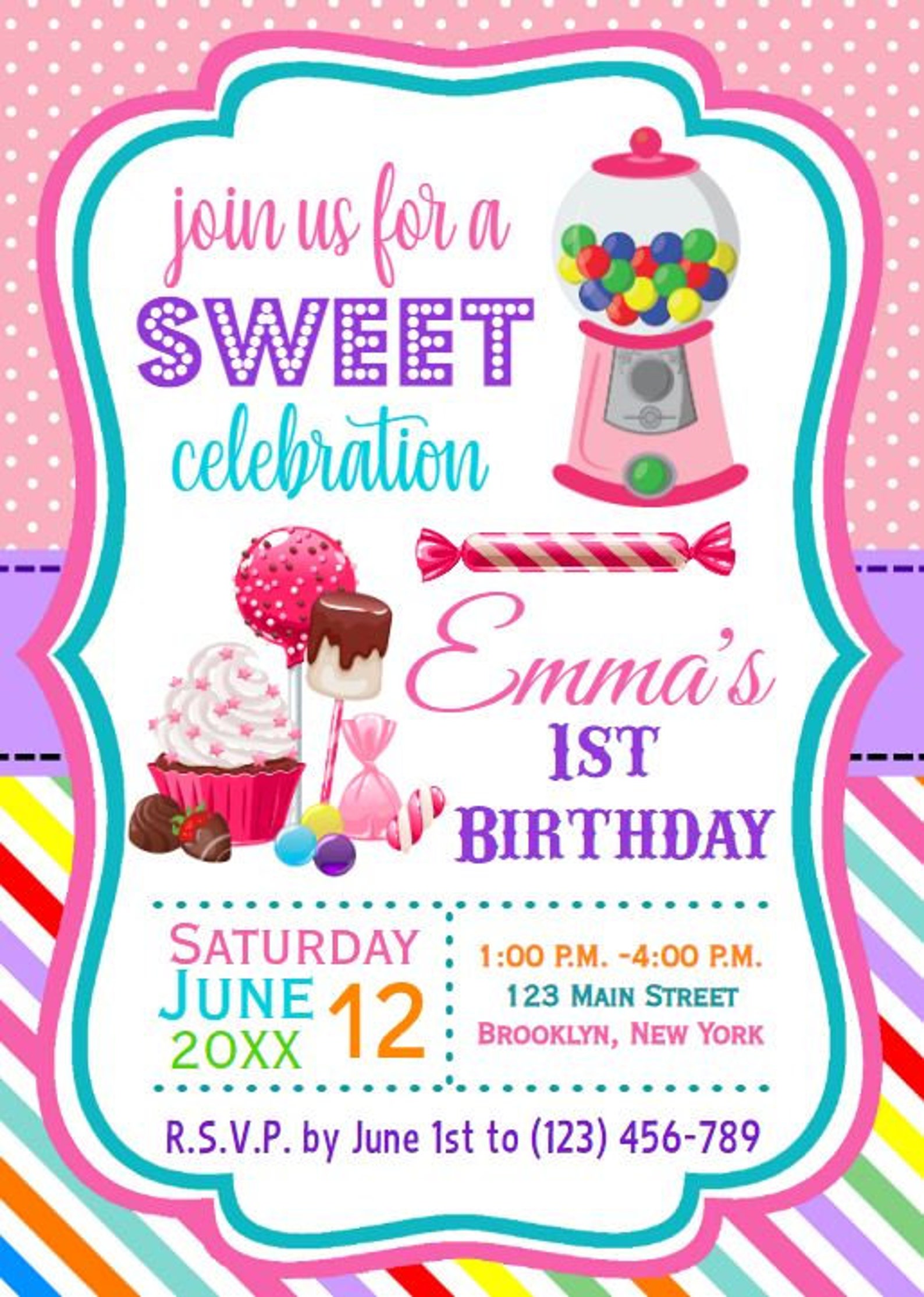 Candy Theme Birthday Invitation Candyland Birthday Digital | Etsy