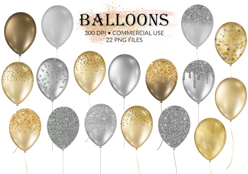 Gold and Silver Balloons Clipart Glitter Balloons Clip Art - Etsy