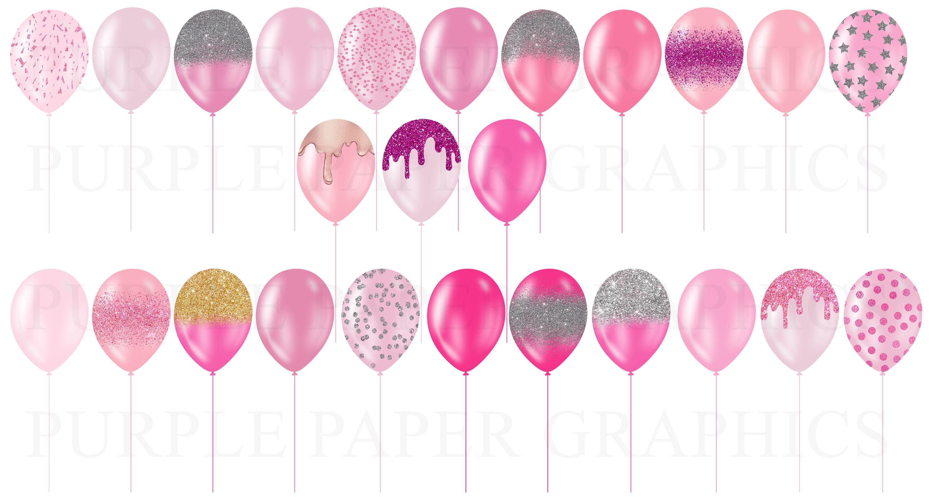 Purple and Pink Balloons Clipart, Glitter Sparkle Confetti Balloon Clip ...