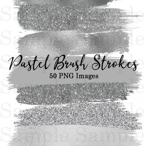 Glam Silver Glitter and Foil Brush Strokes Clip Art #43 | Hand Painted ...