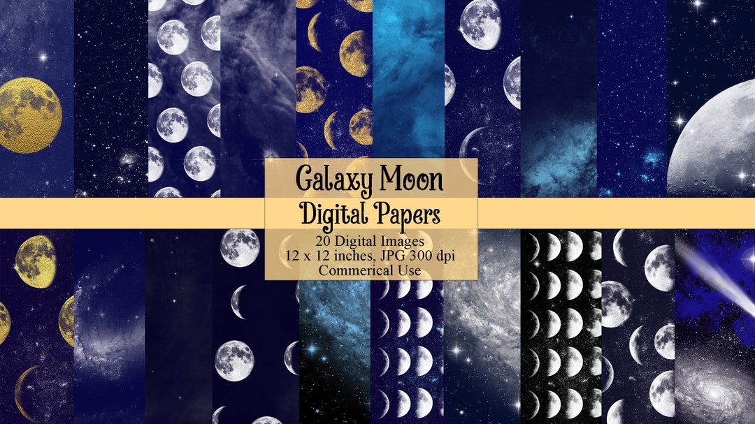 Galaxy Moon Digital Paper, Outer Space Galaxy Stars Digital INSTANT ...