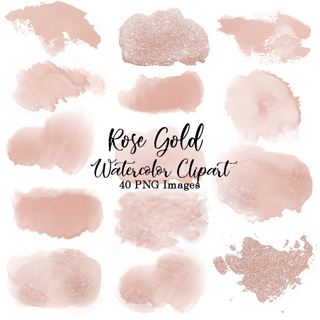 Watercolor Clipart, Rose Gold Watercolor Brush Clip Art, Splashes ...