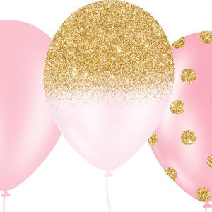 Blush Pink and Gold Glitter Balloons Clipart, Glitter Sparkle Confetti ...