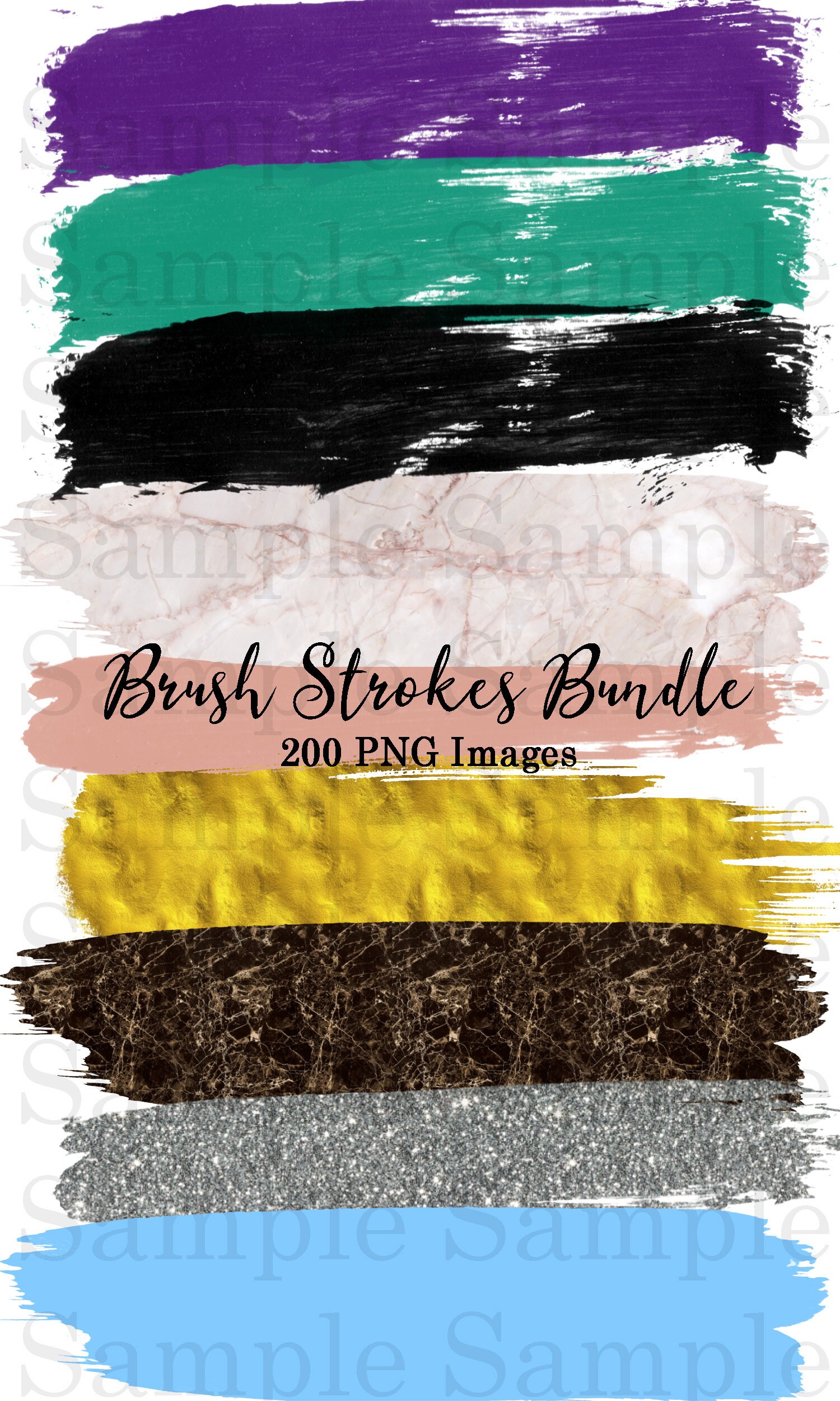 Brush Strokes Clip Art Bundle 200 PNG Images Foil Marble | Etsy