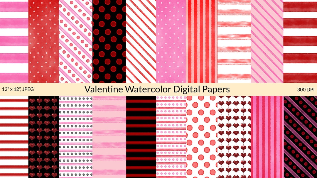 Valentine's Day Watercolor Papers, Red Pink Digital Paper Pack, INSTANT ...