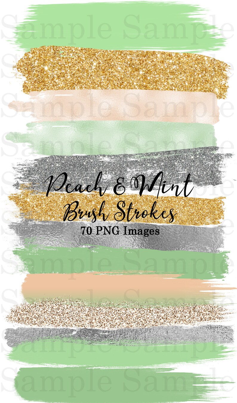 Peach and Mint Green Brush Strokes Clip Art #37 Hand Painted Glitter ...
