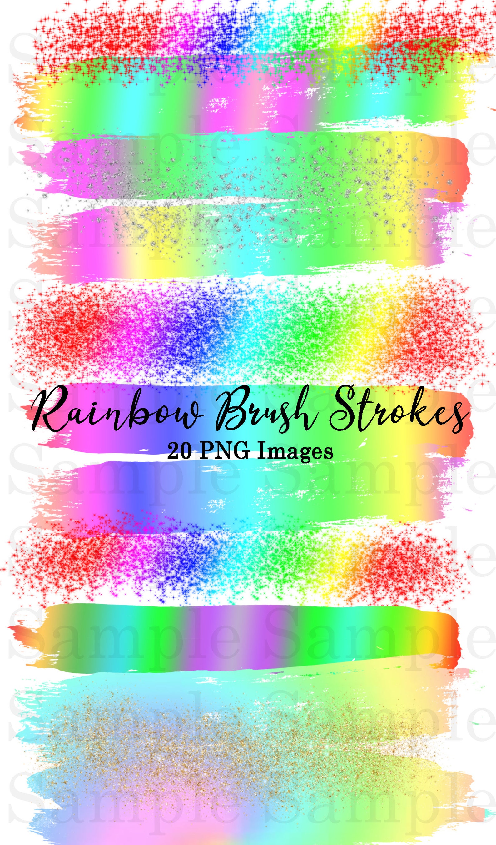 Rainbow Brush Strokes Clip Art Hand Painted Colors Graphic | Etsy