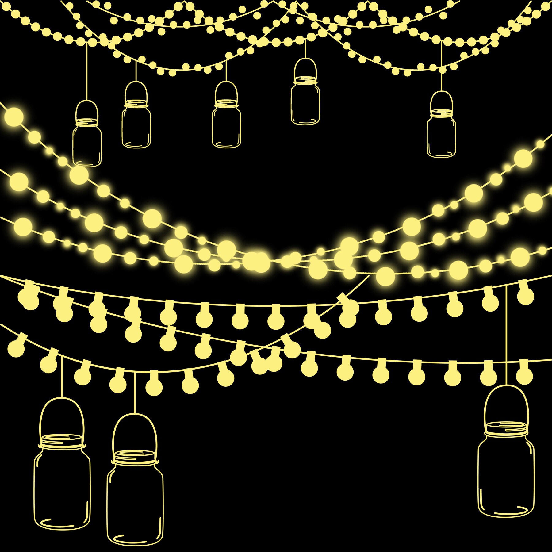 Yellow Mason Jar Lights Clipart sparkle fairy lights clip | Etsy