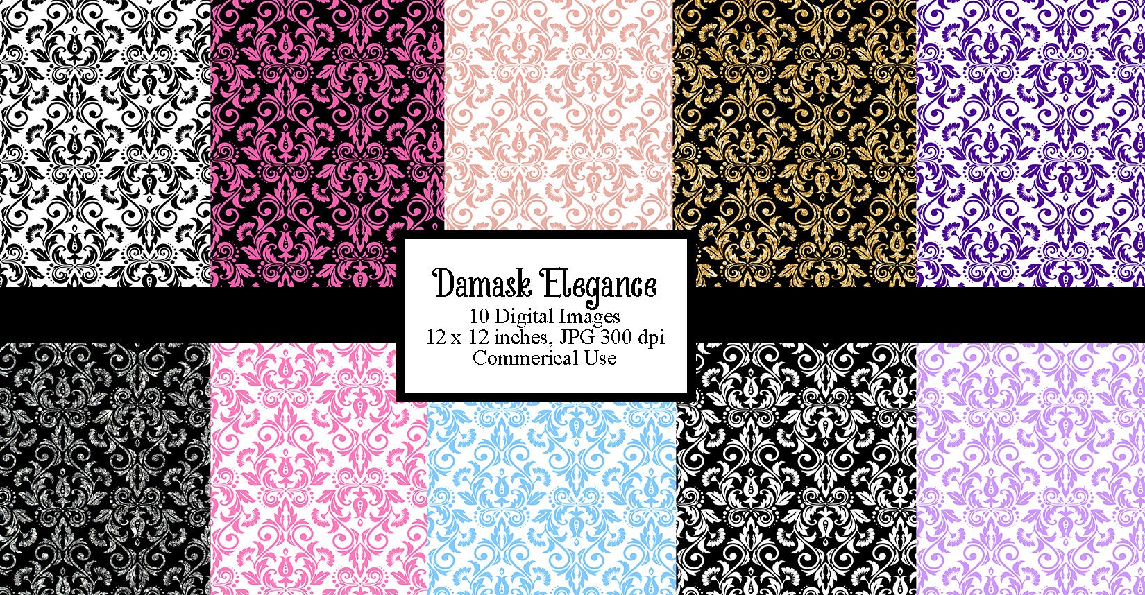 Damask Elegance Digital Scrapbook Paper in JPEG Format Instant - Etsy