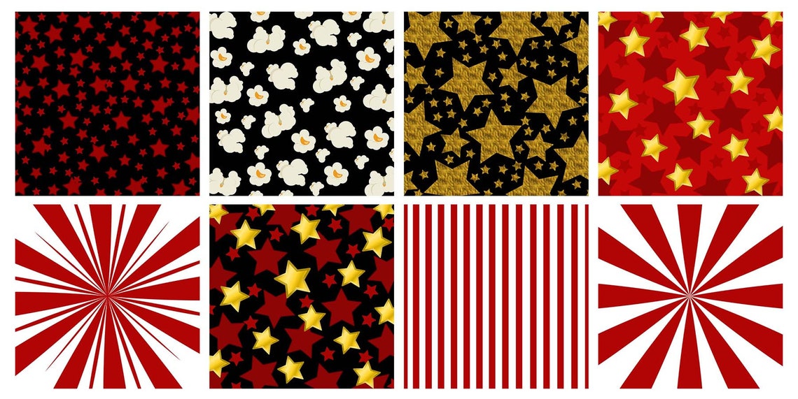 Hollywood Movie Night Digital Clipart and Digital Paper Bundle,instant ...