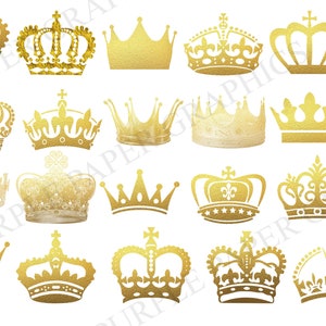 Royalty Gold Crown Clipart and Digital Paper, Backgrounds and Overlays ...