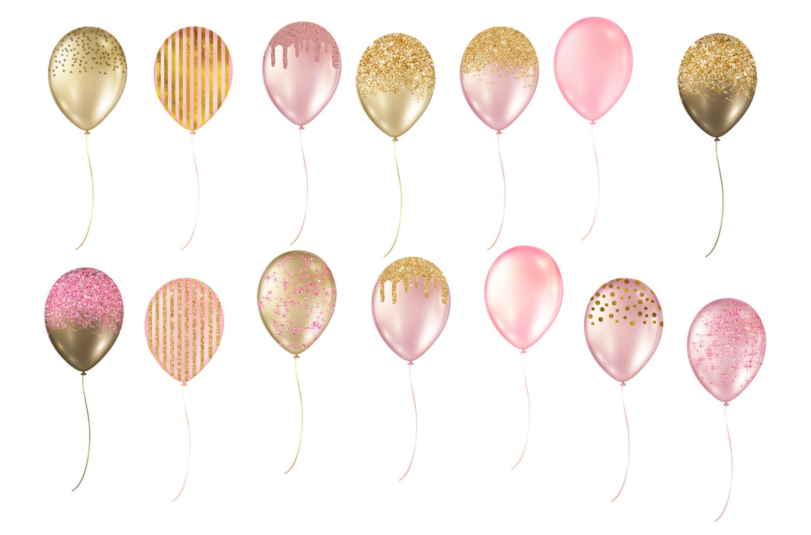 Pink and Gold Balloons Clipart, Glitter Balloon Png Digital Overlays ...
