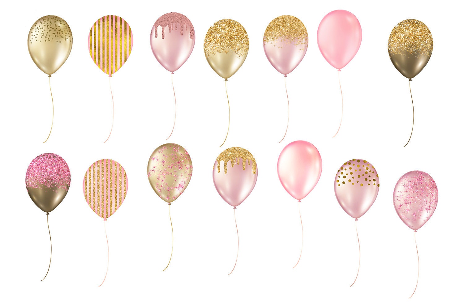 Pink and Gold Balloons Clipart, Glitter Balloon Png Digital Overlays ...