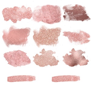 Rose Gold Foil and Glitter Watercolor Brush Strokes Clip Art #14 Hand ...