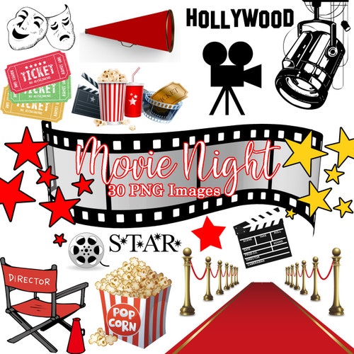 Hollywood Movie Night Digital Clipart and Digital Paper - Etsy