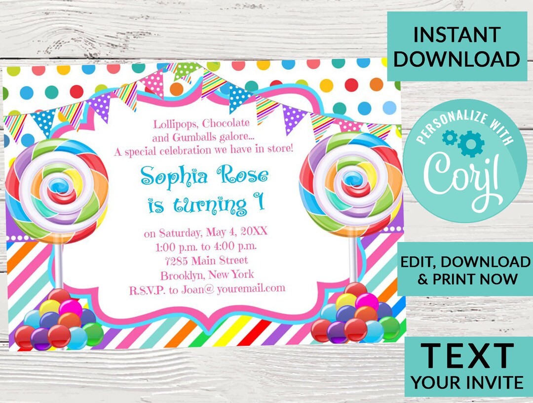 Candy Theme Birthday Invitation | Candyland Birthday | Digital INSTANT ...