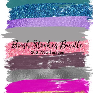 Brush Strokes Clip Art Bundle | 200 PNG Images | Foil, Marble, Glitter ...