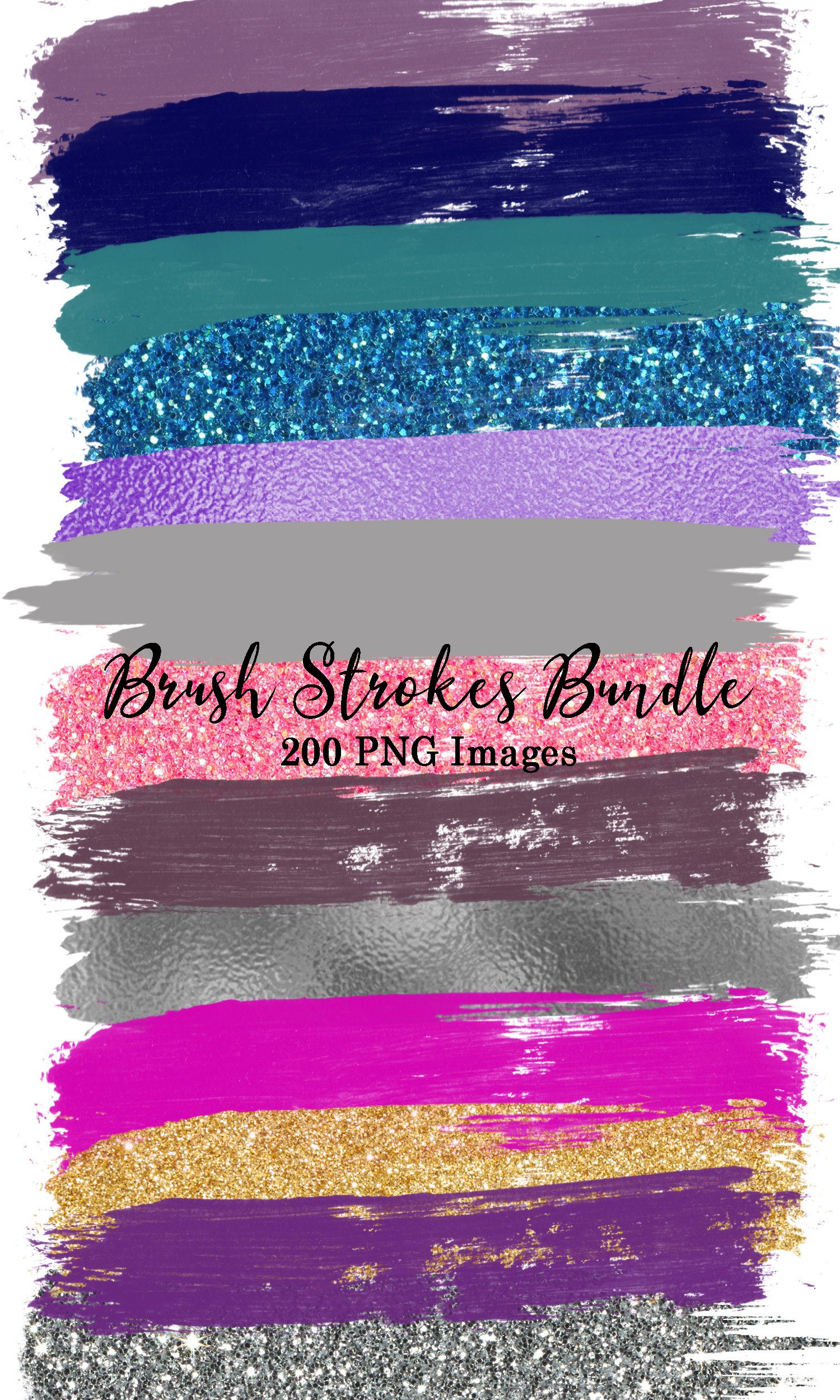 Brush Strokes Clip Art Bundle 200 PNG Images Foil Marble | Etsy