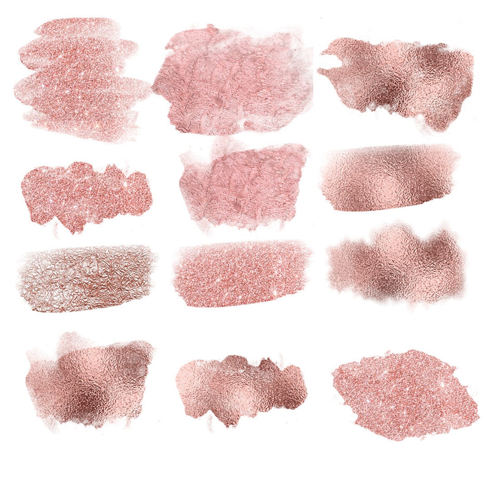 Rose Gold Foil and Glitter Watercolor Brush Strokes Clip Art - Etsy