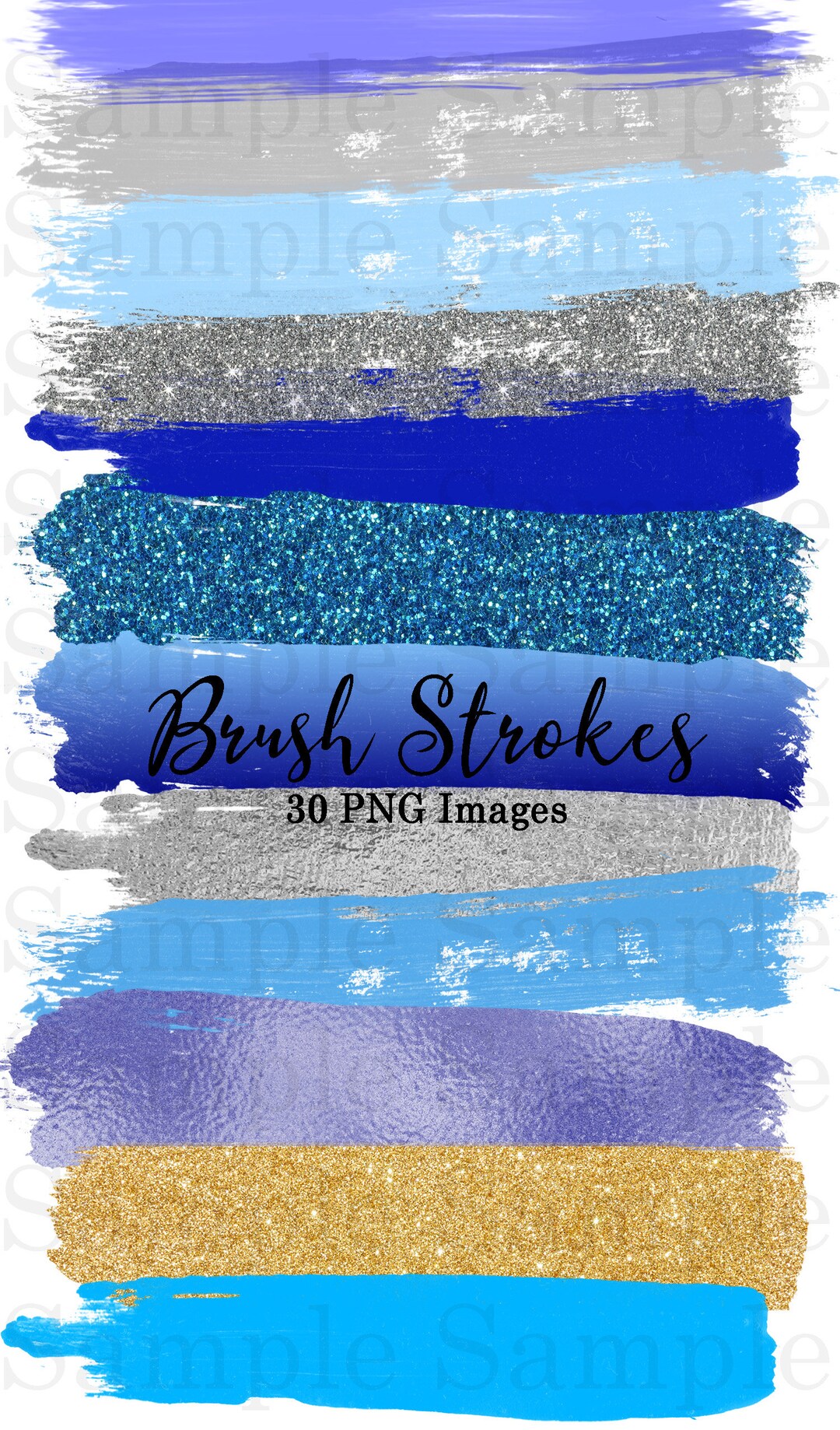 Blue Brush Strokes Clip Art #36 Hand Painted Blue Aqua Navy Teal, Gold ...